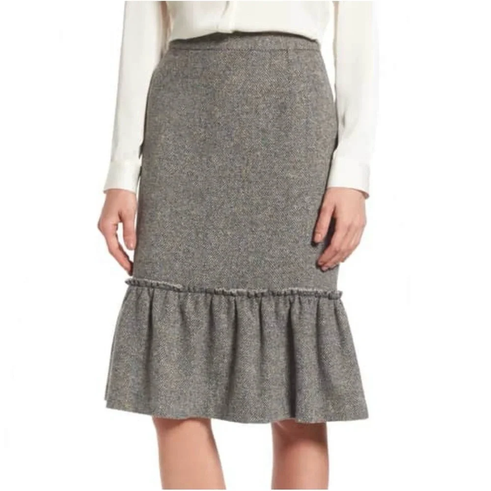 Halogen | Skirts | Halogen Tweed Wool Blend Gray Multi Speckled Ruffle ...